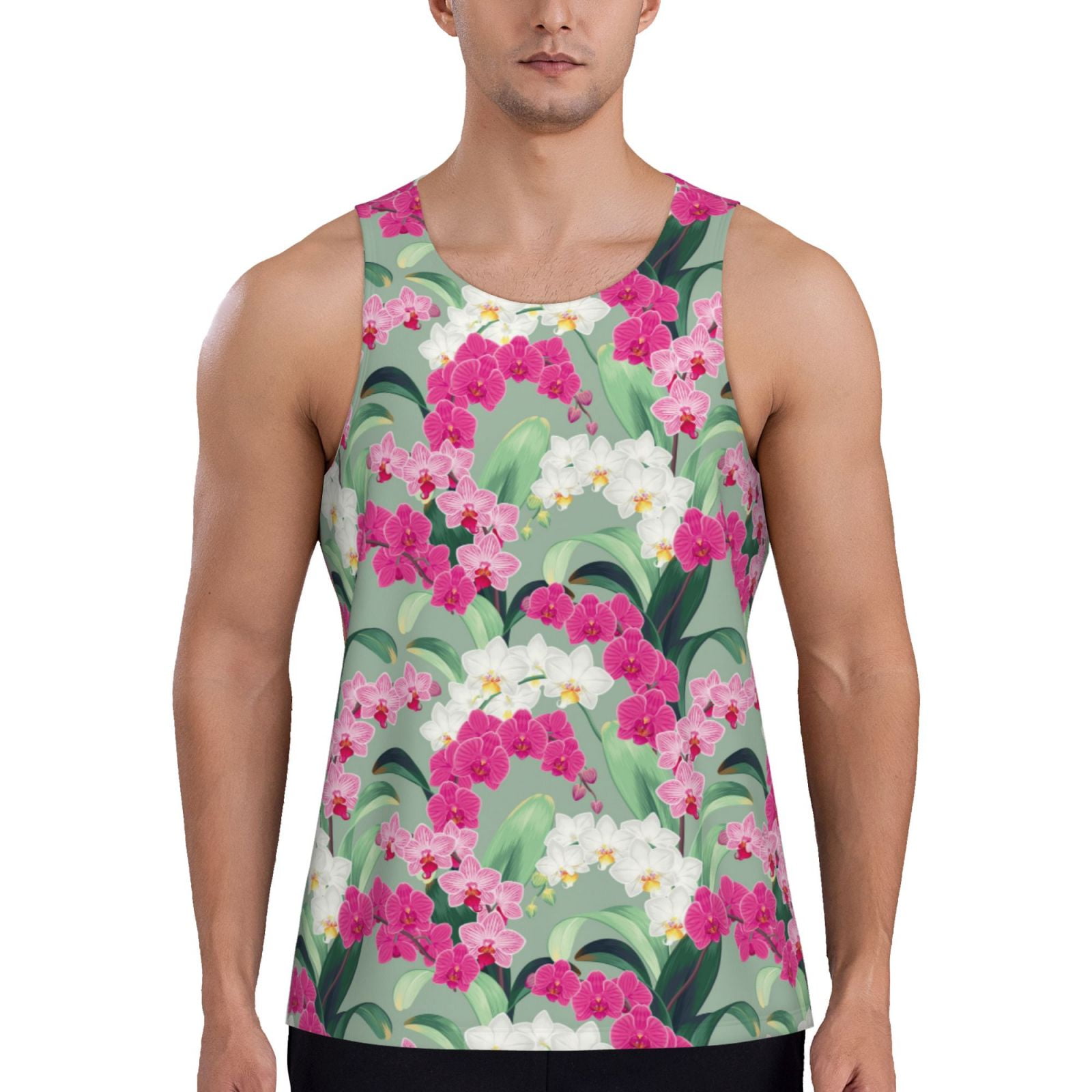 Balery Orchids Flowers Pattern Men's Workout Tank Top Gym Muscle Tee ...
