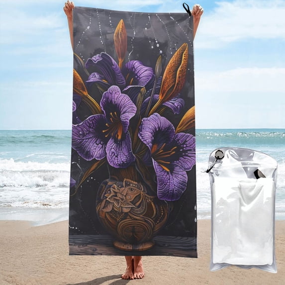 Balery Ornate Purple Floral Vase Print Towels - Luxurious Jumbo Bath ...