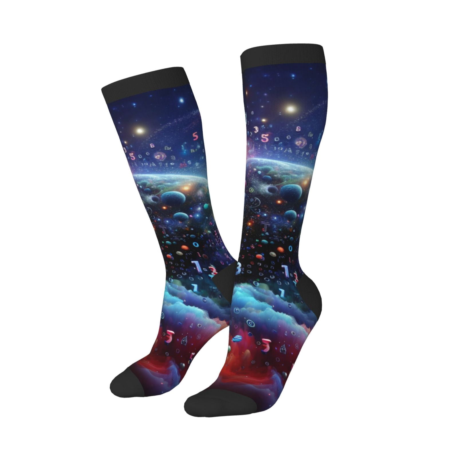 Balery Outer Space Floating Numbers And Letters Printed Novelty Socks ...