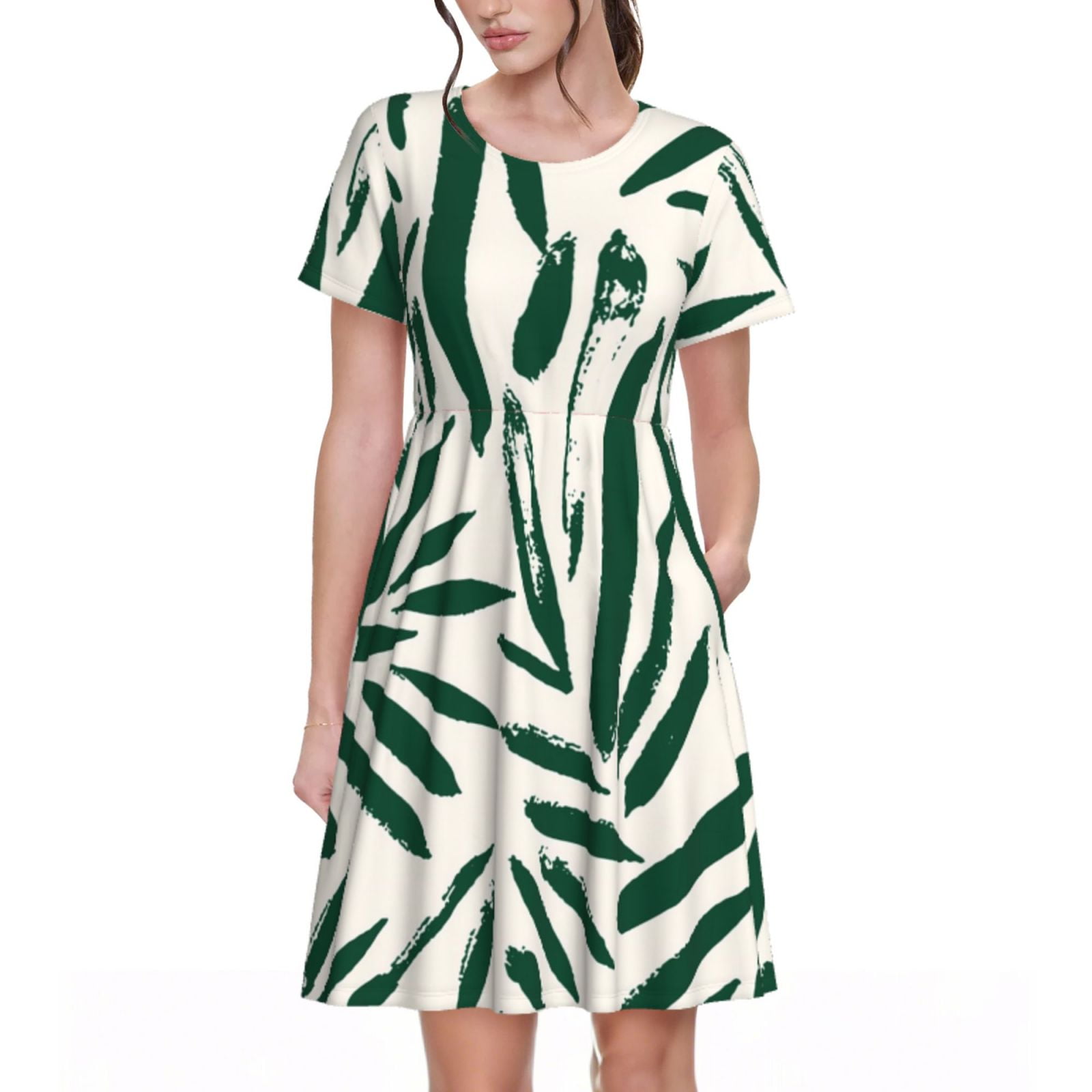 Balery Palm Branch With Leaves Pattern Womens Dresses Loose Short ...