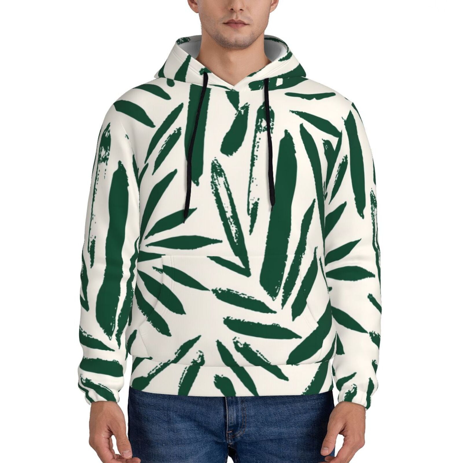 Balery Palm Branch With Leaves Pattern Mens Hoodie Kangaroo Pocket ...