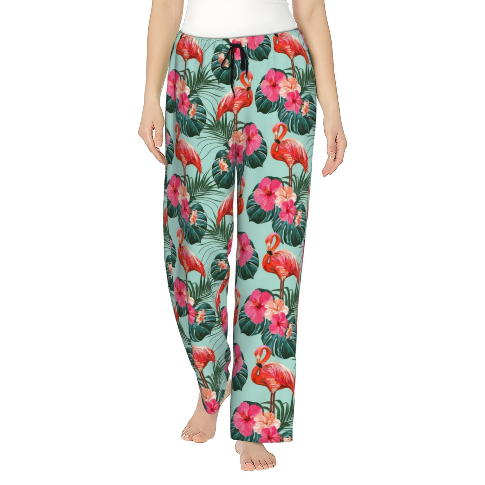 Balery Palm Leaves Flamingo print Women's Pajama Pants,Ultra Lightweight Pjs,Lounge Pant-Large ...