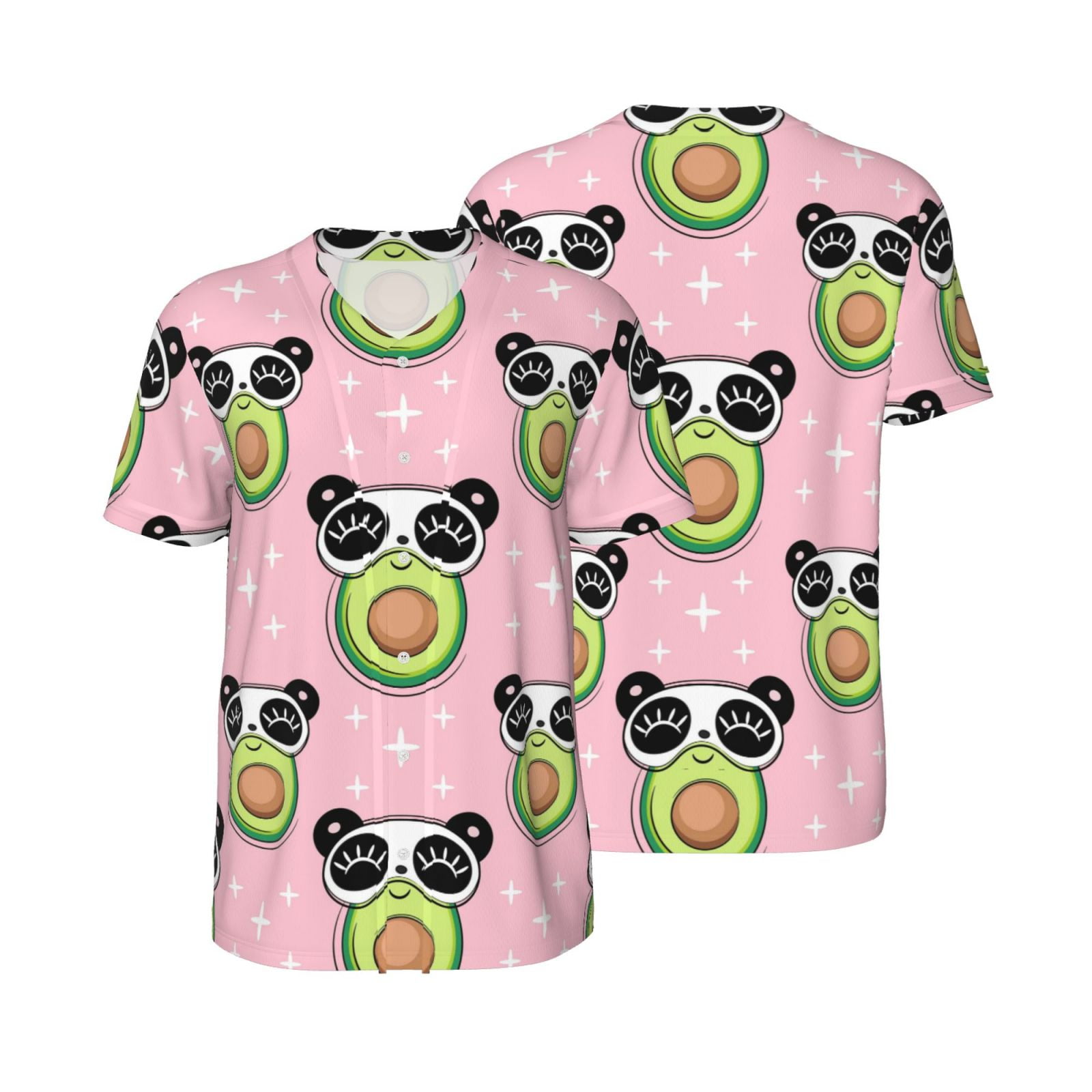 Balery Panda Avocado Baseball Jersey for Men Casual Button Down Shirts ...