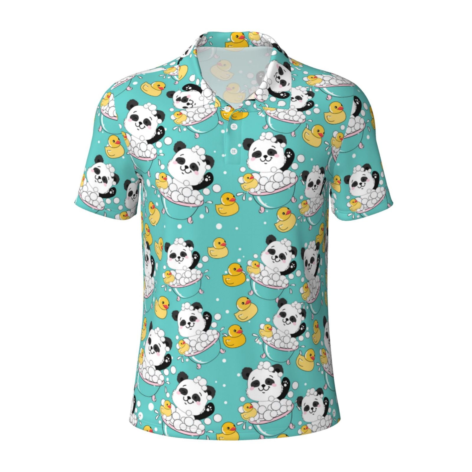Balery Panda Bathing Printed Men’s Short Sleeve Polo Shirt, Midweight ...