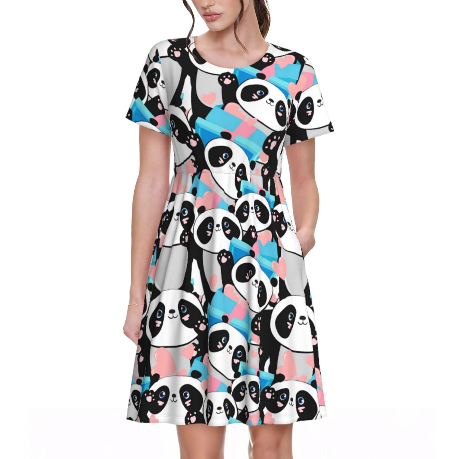 Balery Panda Cute Hearts Pattern Womens Dresses Loose Short sleeve ...