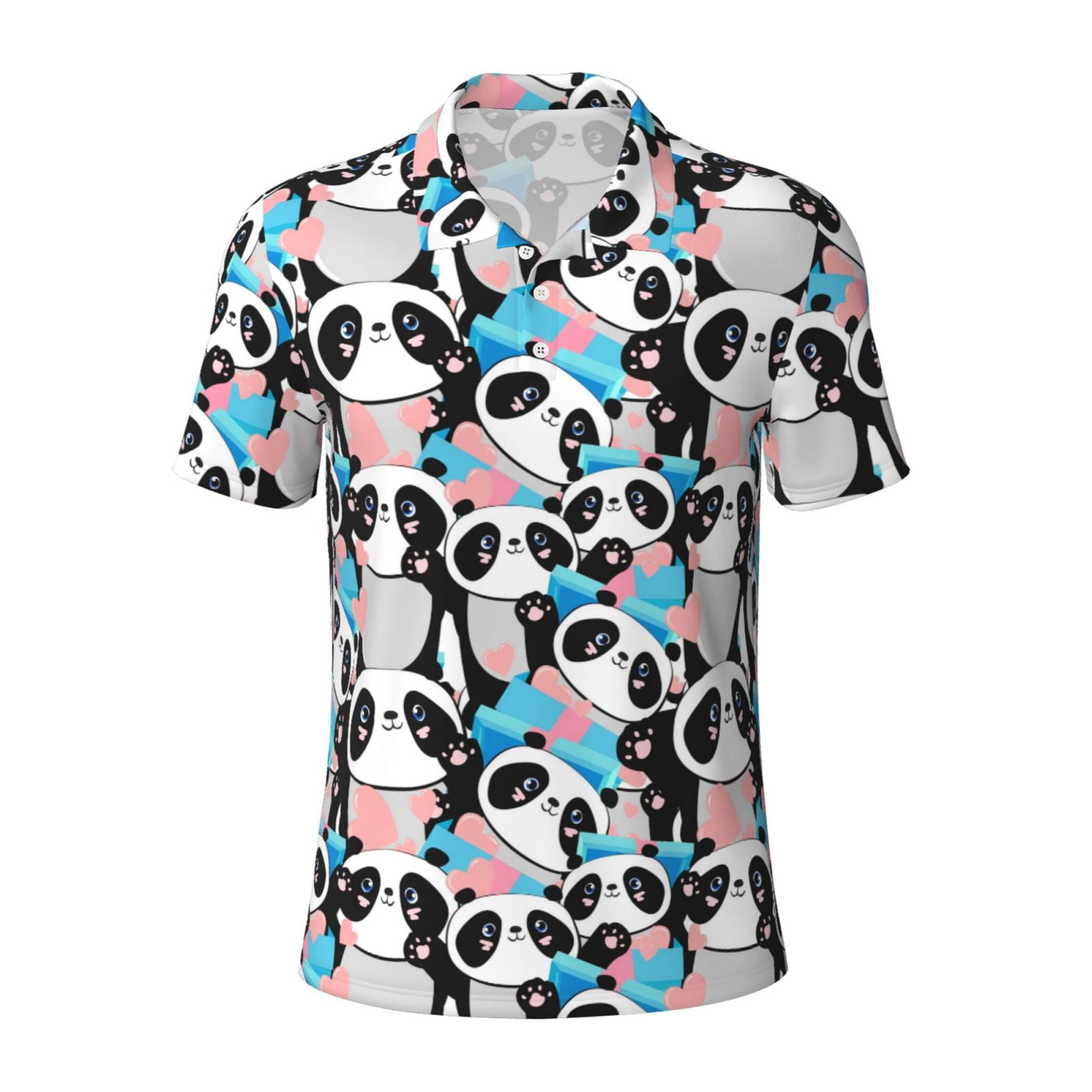 Balery Panda Cute Hearts Printed Men’s Short Sleeve Polo Shirt ...