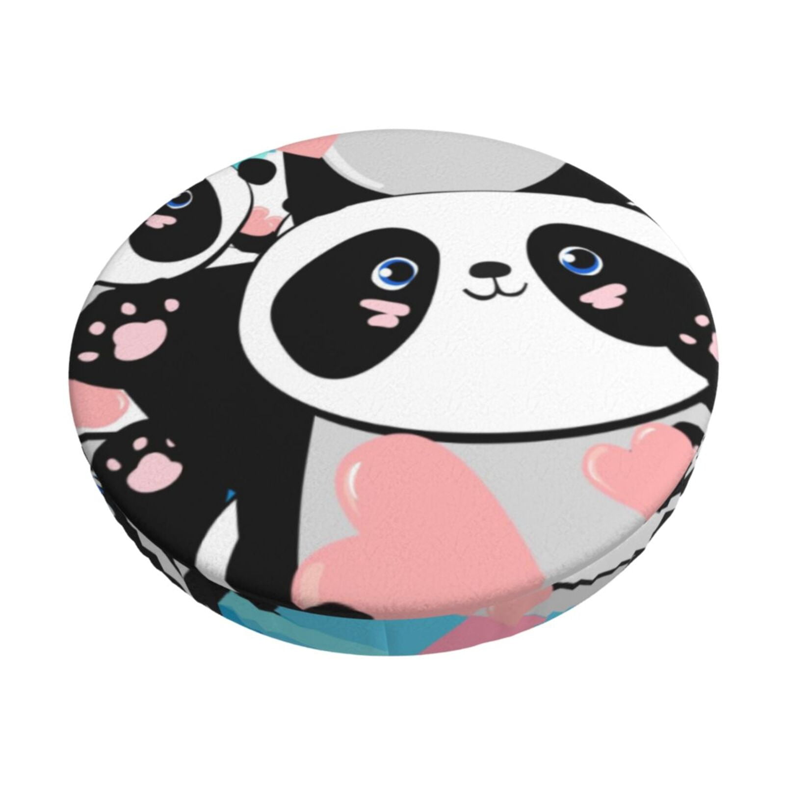 Balery Panda Cute Pink Hearts Round Bar Stool Seat Covers Velvet Fabric ...