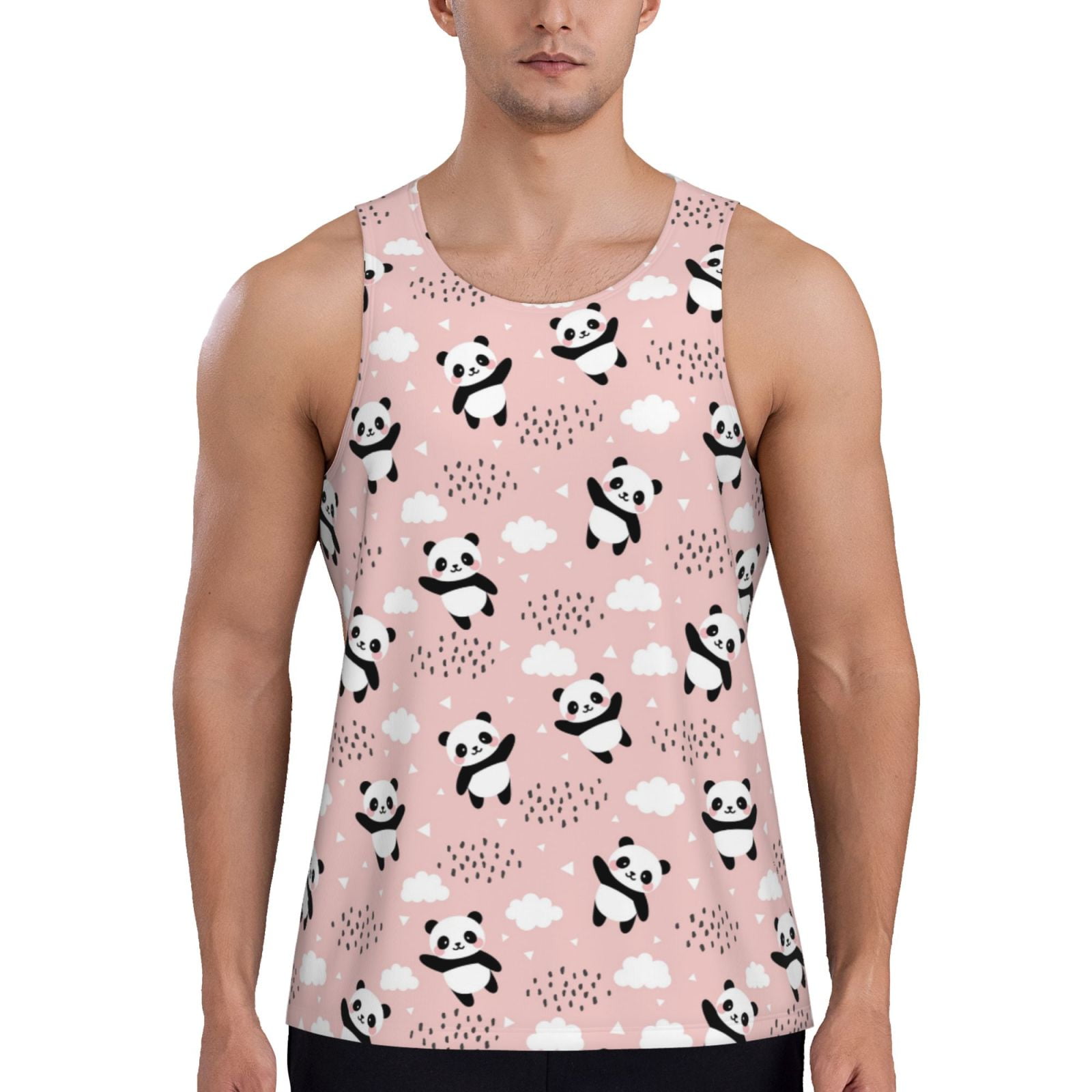 Balery Panda Flying in the Sky (2) Pattern Men's Workout Tank Top Gym ...