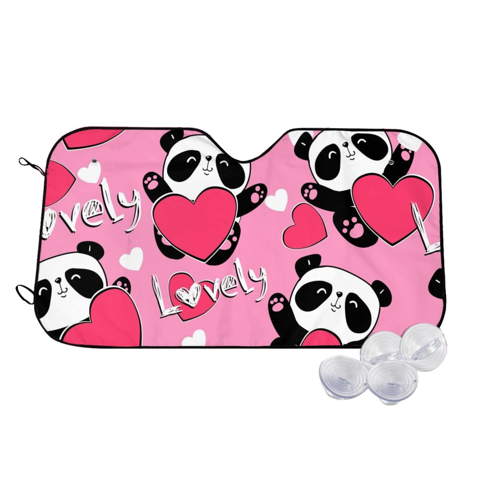 Balery Panda Heart Valentine Pink Print Car Windshield Sun Shade ...