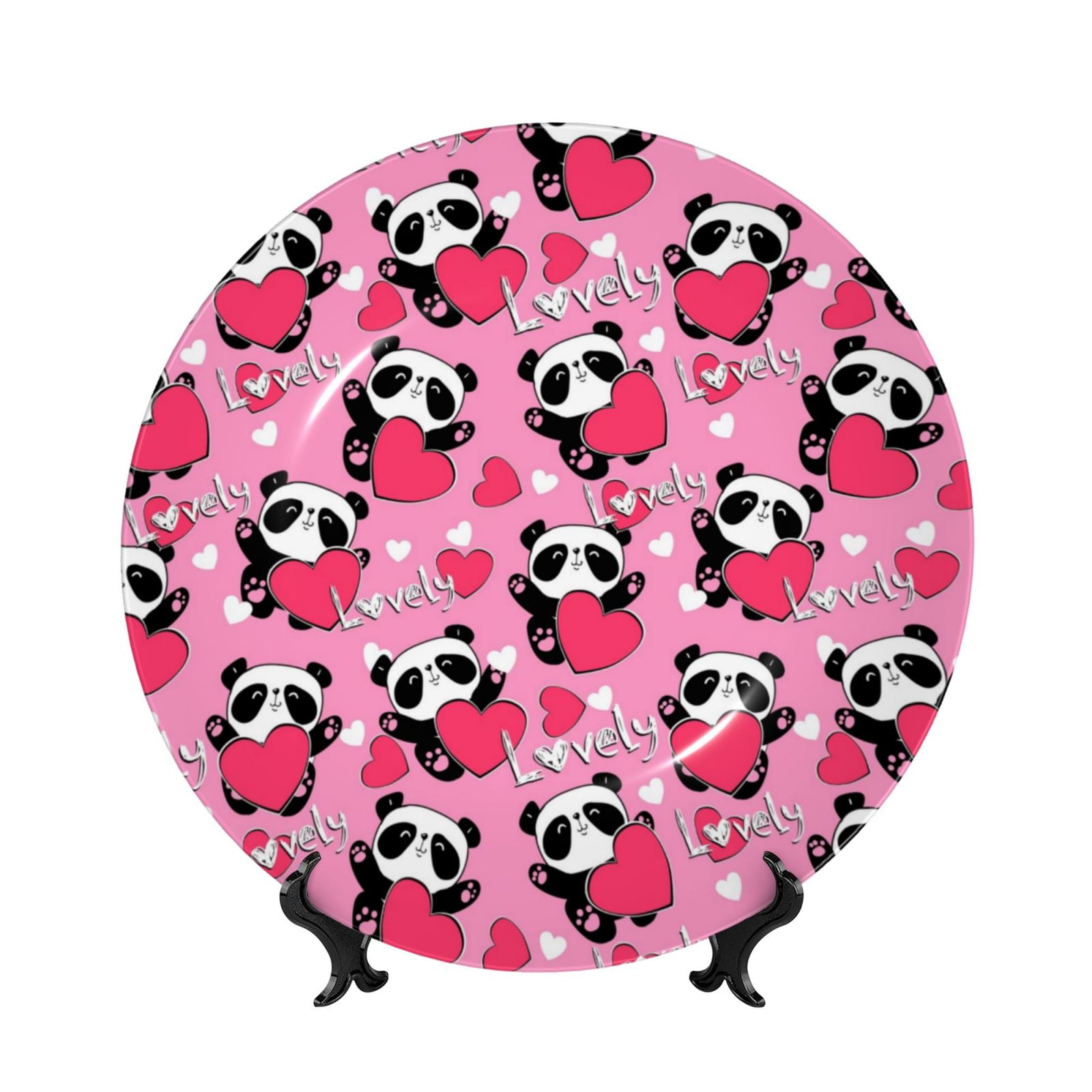 Balery Panda Heart Valentine Print Bone China Decorative Plate Ceramic ...
