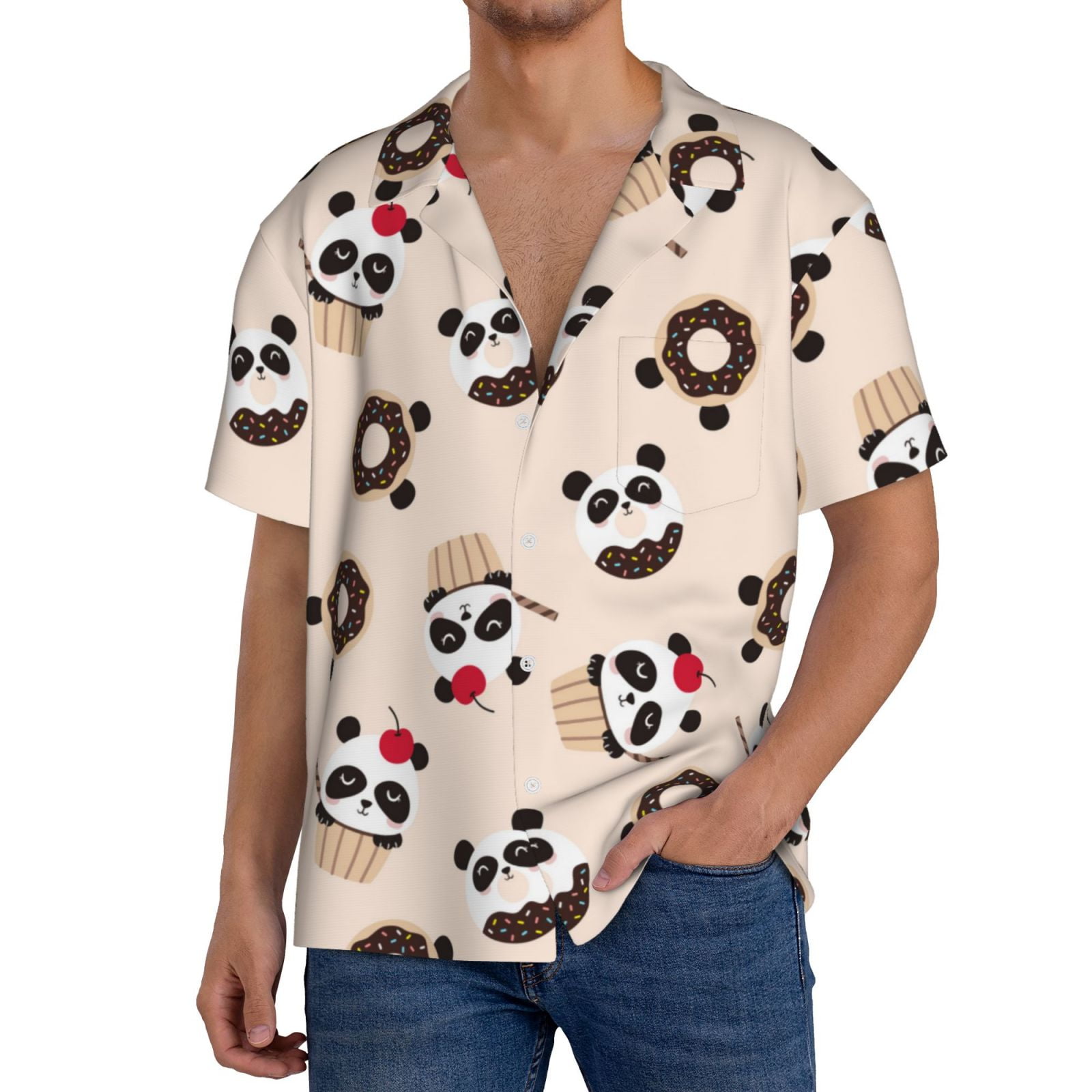 Balery Panda Ice Creams Donuts Men's Casual Button Down Shirt Short ...