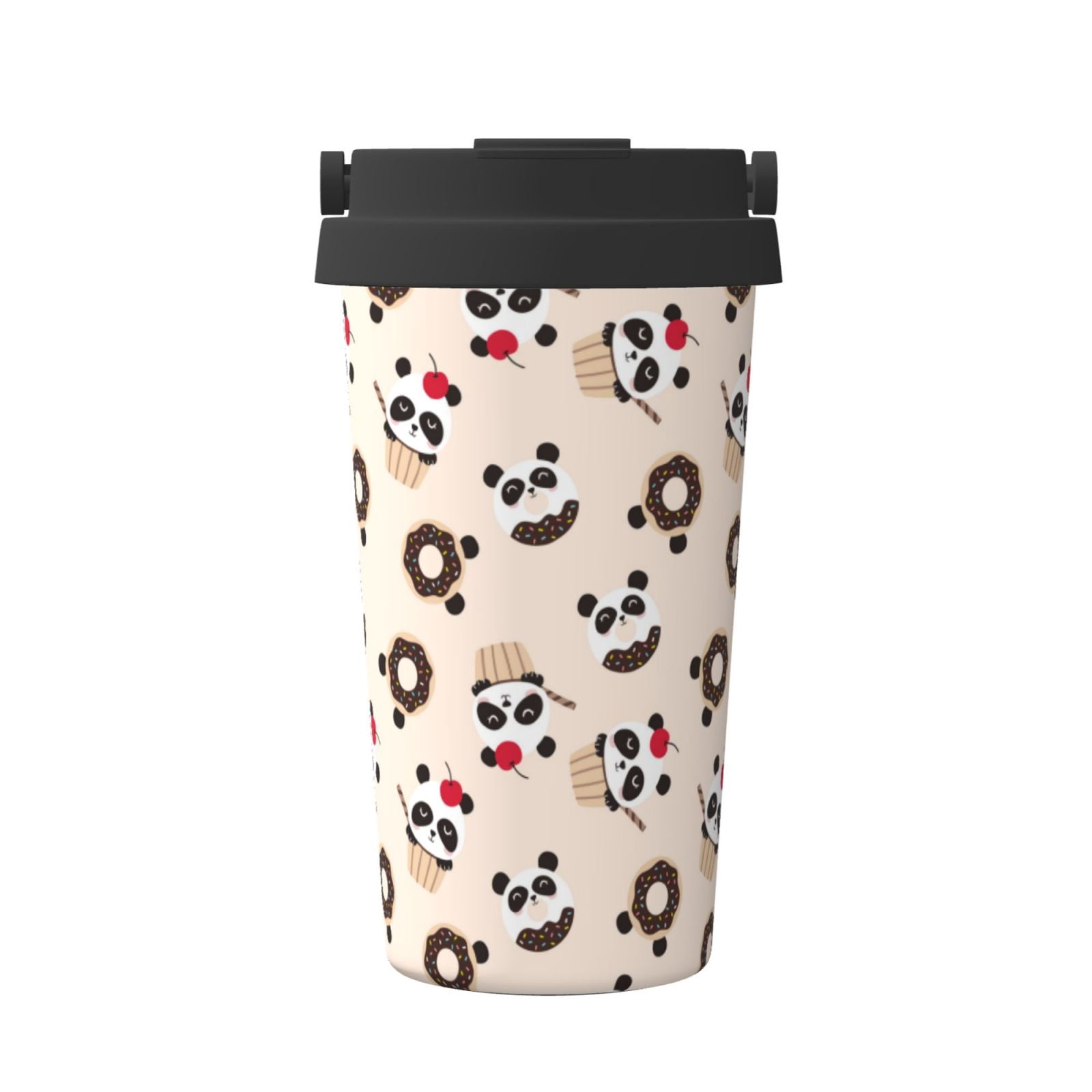 Balery Panda Ice Creams Donuts Pattern Insulated Coffee Travel Mug ...