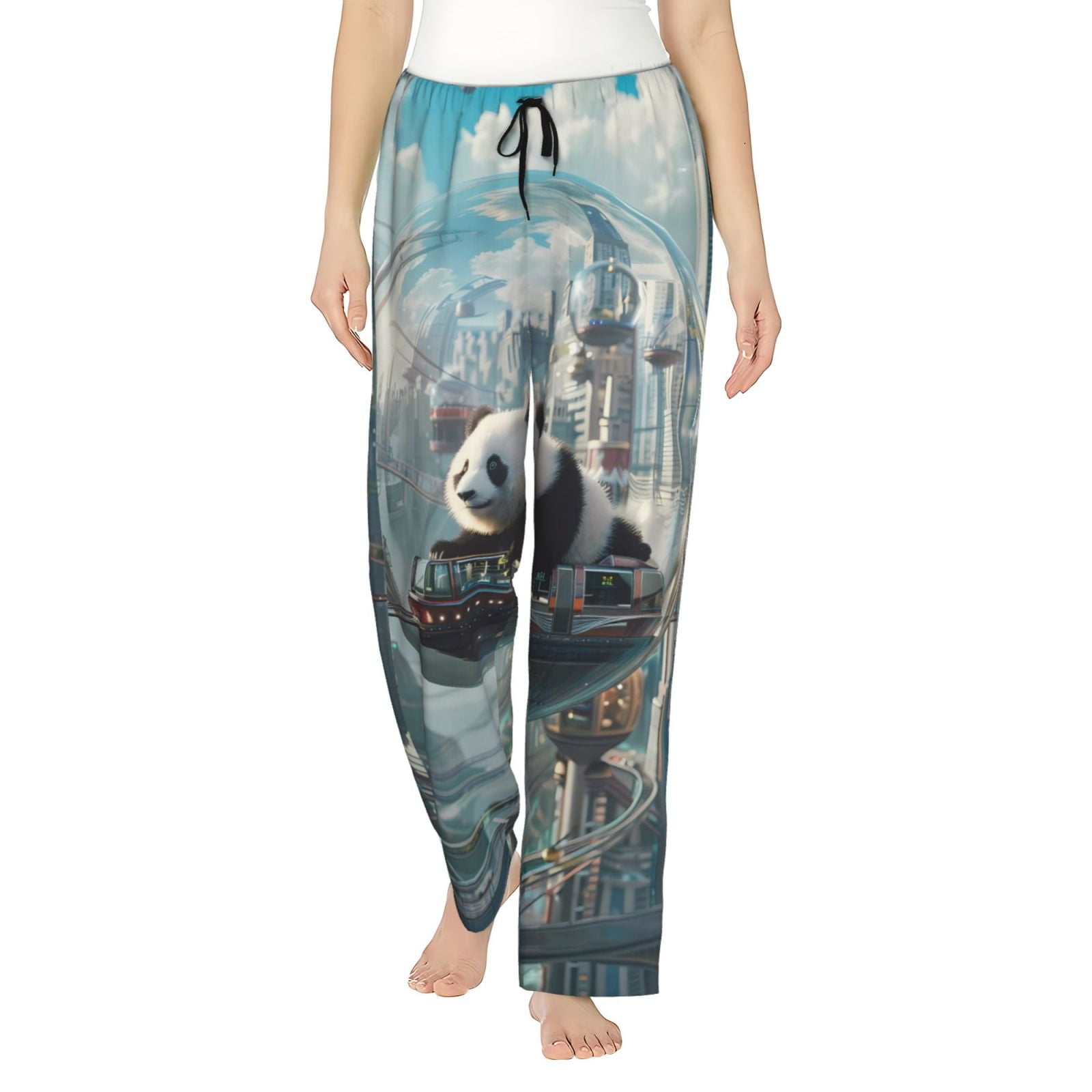 Balery Panda In Futuristic City print Women's Pajama Pants,Ultra ...