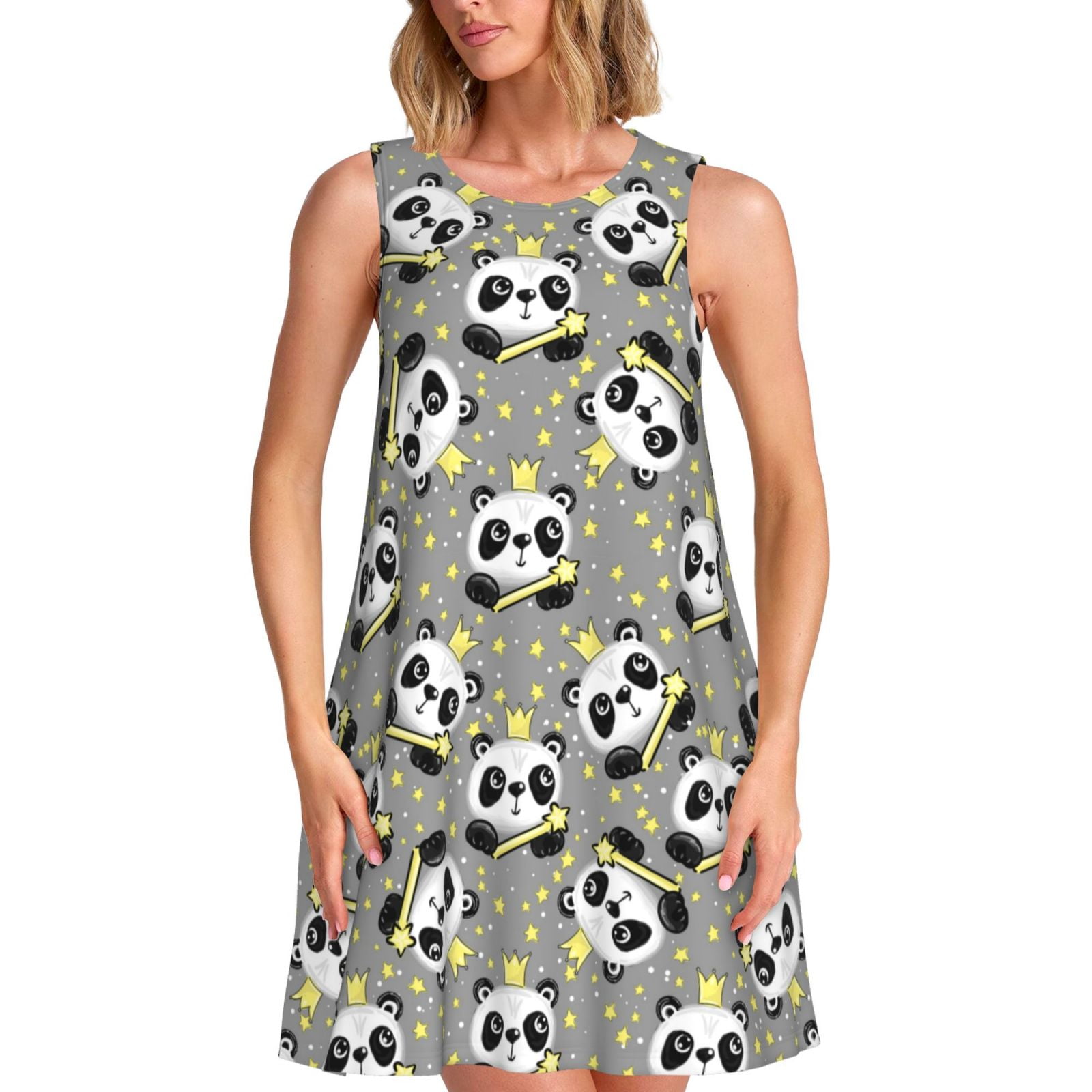 Balery Panda With Crown And Stars Pattern Women’s Summer Dresses ...