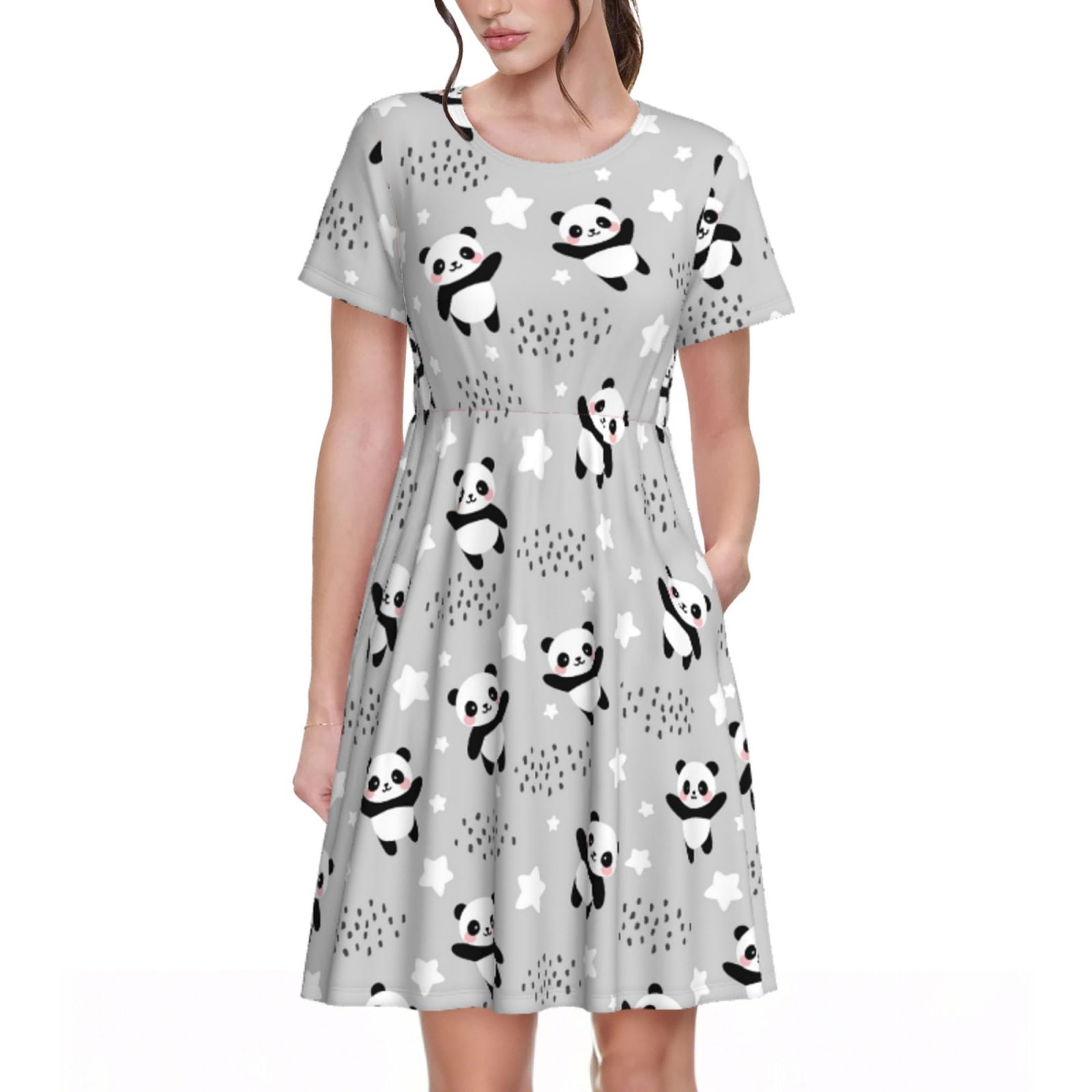 Balery Pandas Between Clouds and Stars Pattern Womens Dresses Loose ...