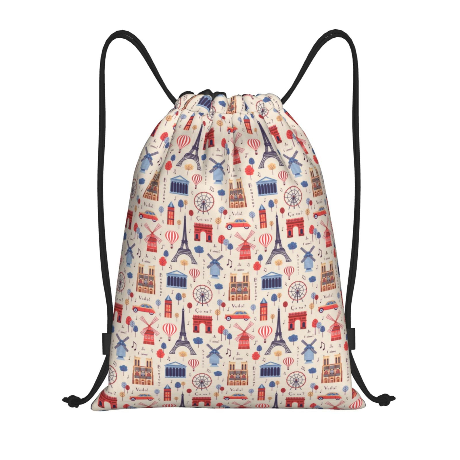 Balery Paris Pattern Drawstring Backpack Bag Sport Gym Sackpack Cinch ...