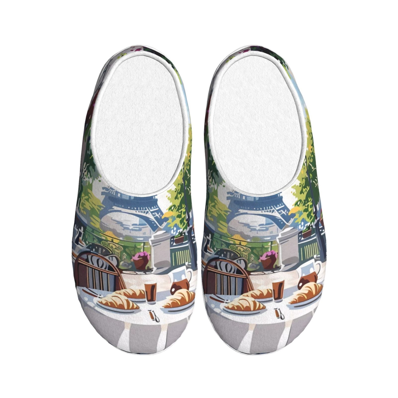 Balery Parisian Cafe With Eiffel Pattern Women's Fuzzy Memory Foam ...