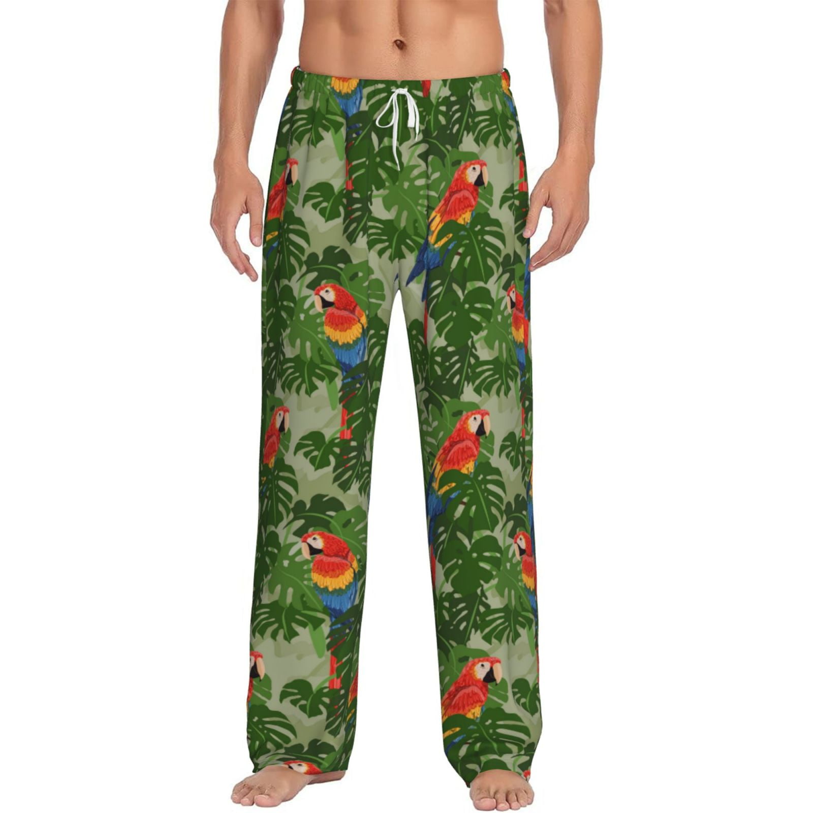 Balery Parrots And Tropical Leaves print Men's Pajama Pants,Ultra ...