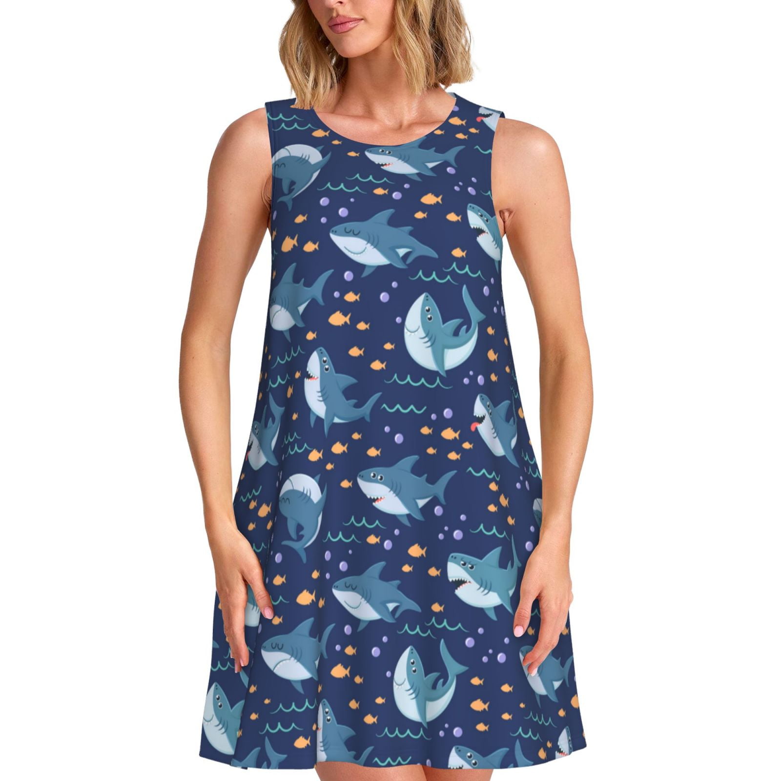 Balery Party Shark Cut Pattern Women’s Summer Dresses – Loose ...