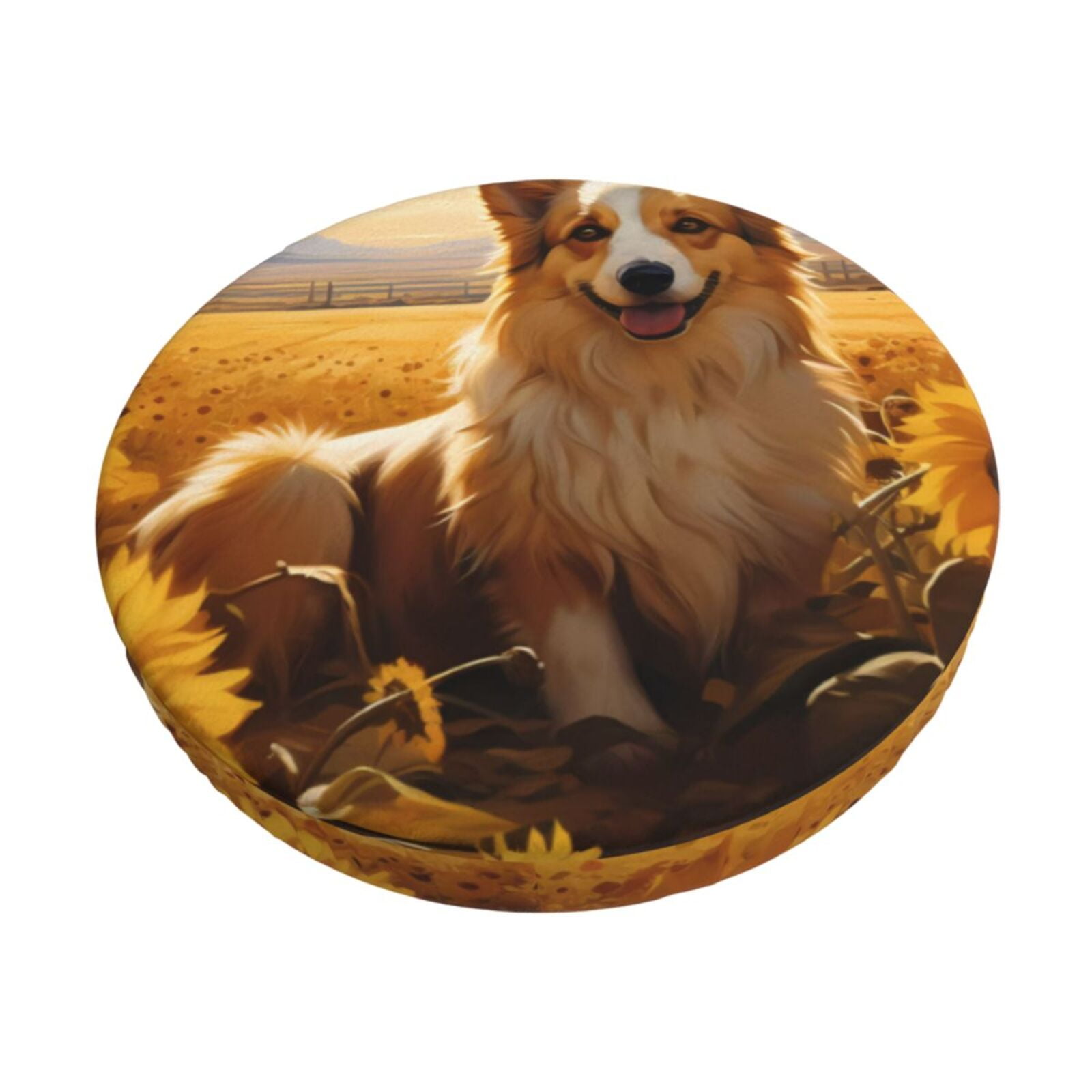 Balery Pastoral Sunflower Corgi Round Bar Stool Seat Covers Velvet ...