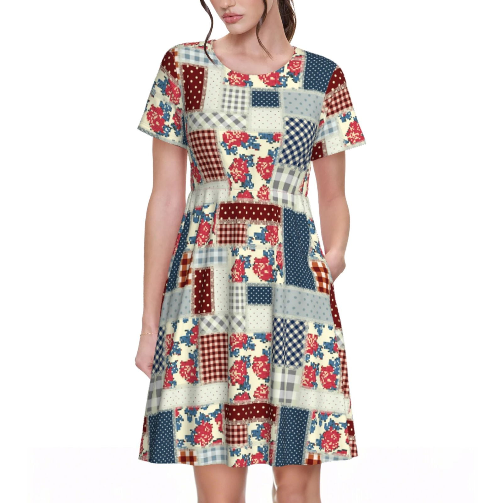 Balery Patchwork In Country Style Pattern Womens Dresses Loose Short ...