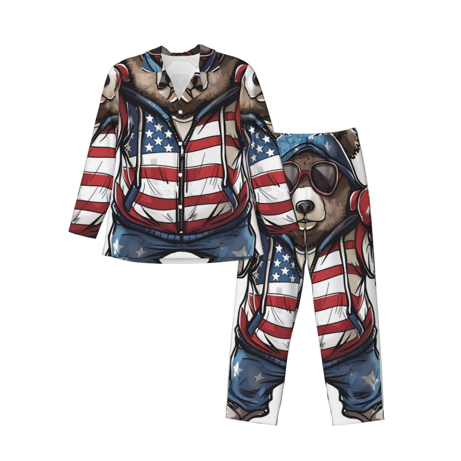 Balery Patriotic Boxing Bear Art Pattern Pajama Sets for Men Long ...