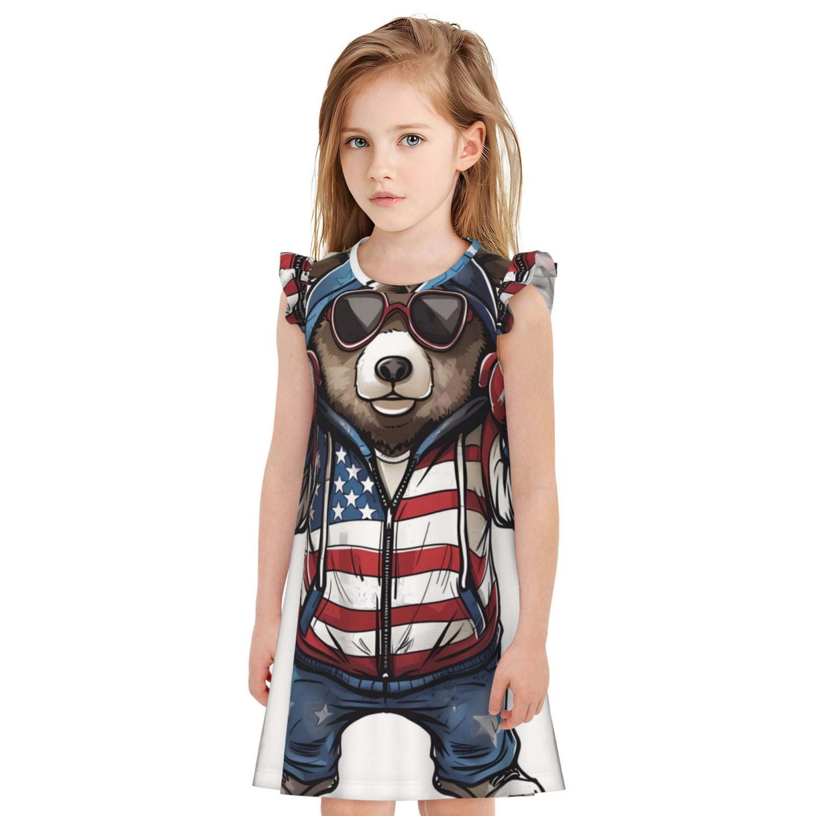 Balery Patriotic Boxing Bear Art Pattern Princess Nightgown for Girls ...