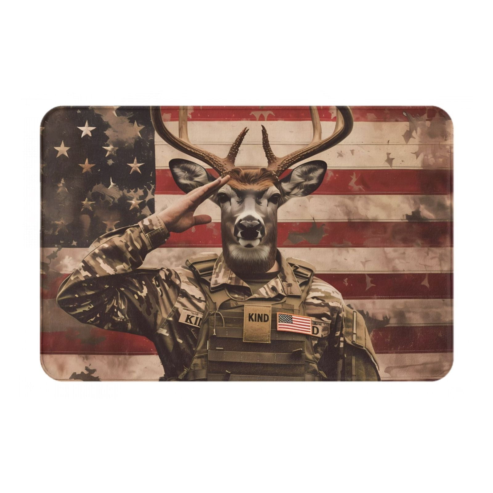 Balery Patriotic Deer Soldier Salute Doormat, Durable Flannel Fabric ...
