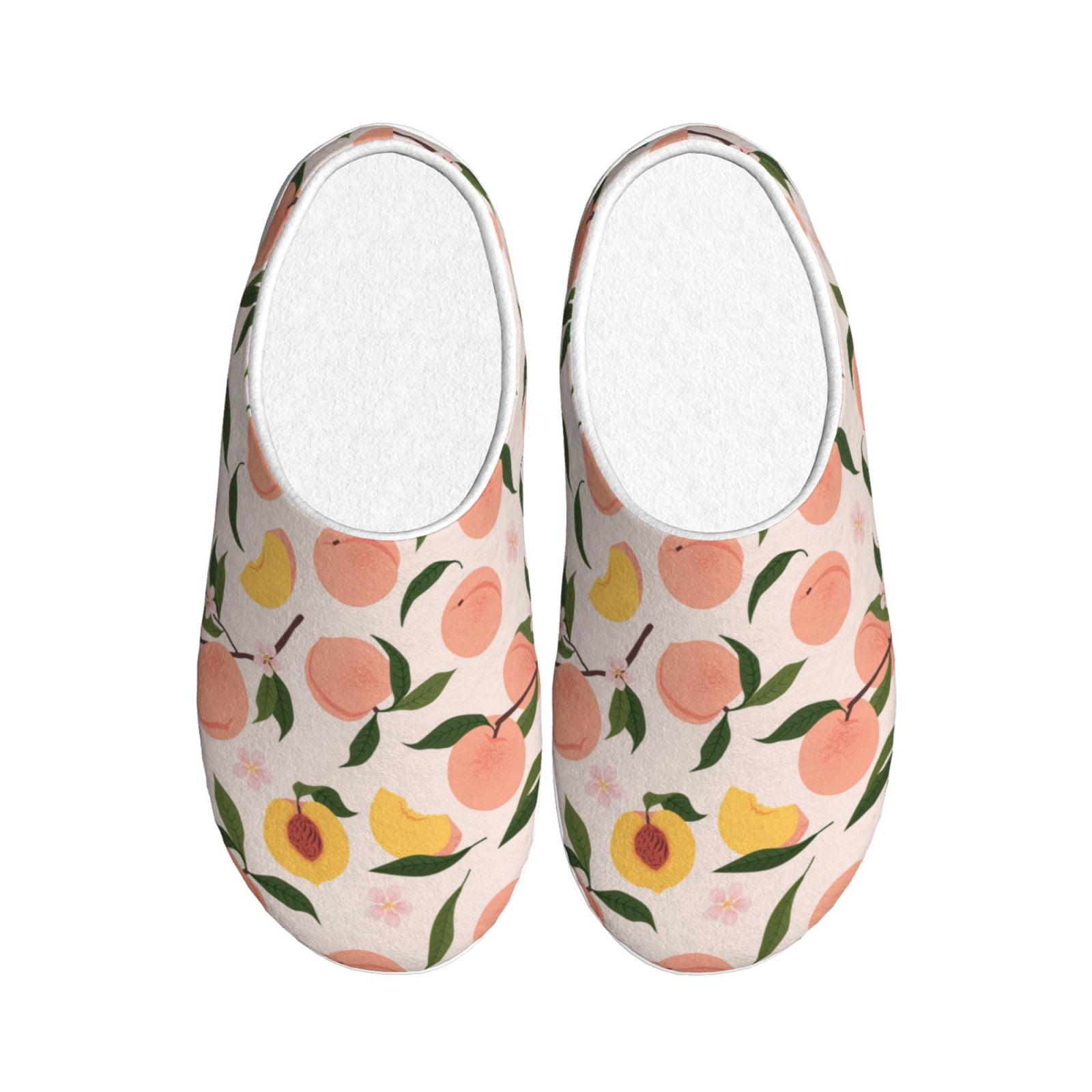 Balery Peach With Leaves1 Pattern Women's Fuzzy Memory Foam Slippers ...