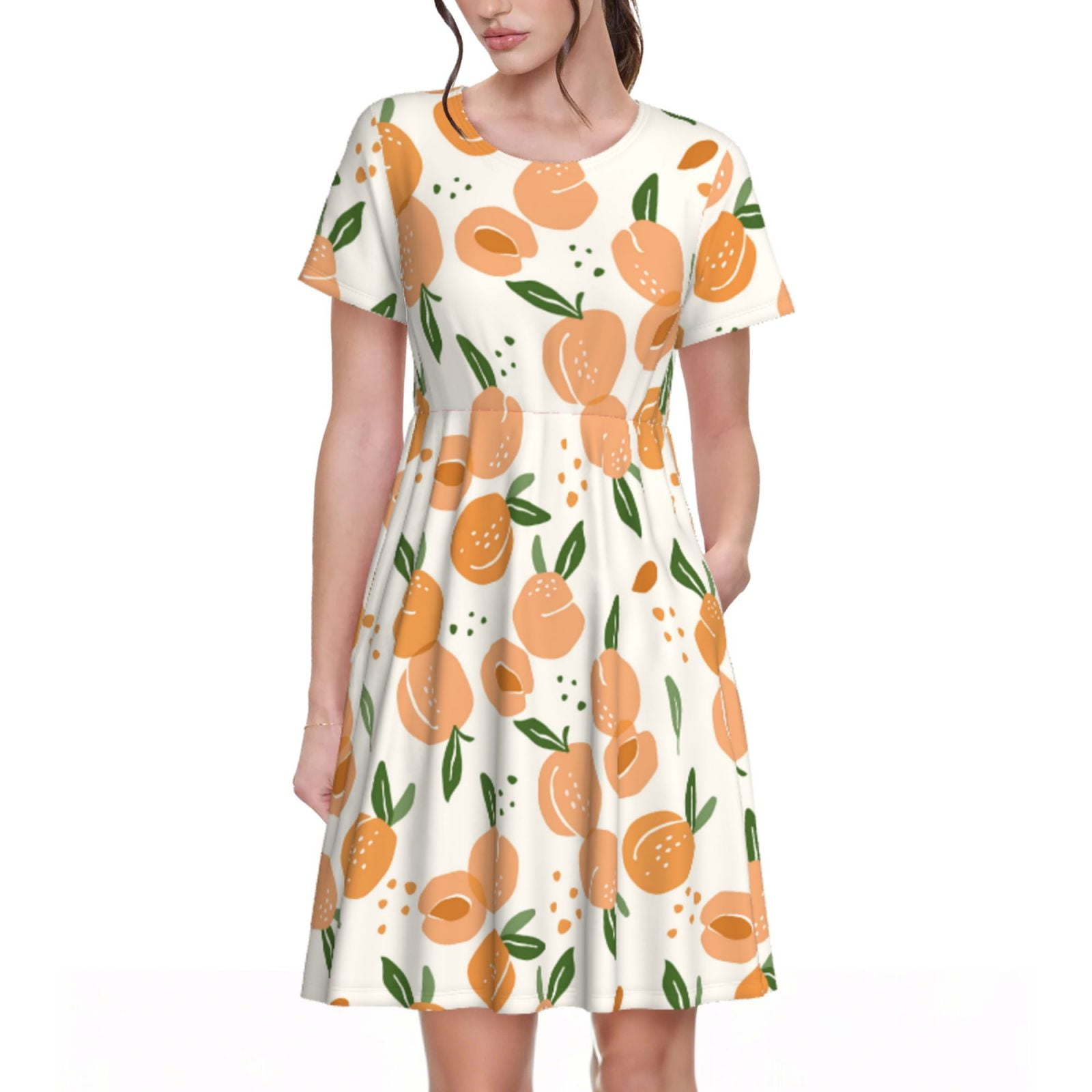 Balery Peaches Pattern Womens Dresses Loose Short sleeve Sundresses ...
