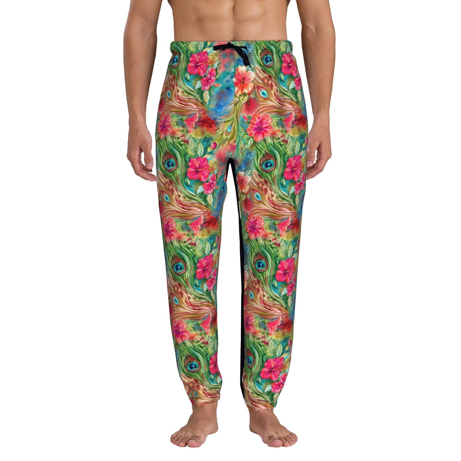 Balery Peacock Feathers And Flowers Pattern Joggers for Men Athletic ...