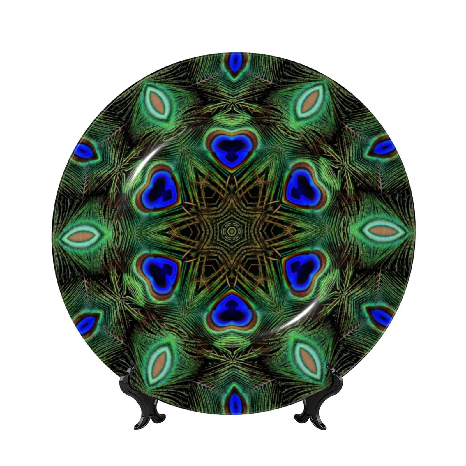 Balery Peacock Feathers Print Bone China Decorative Plate Ceramic ...