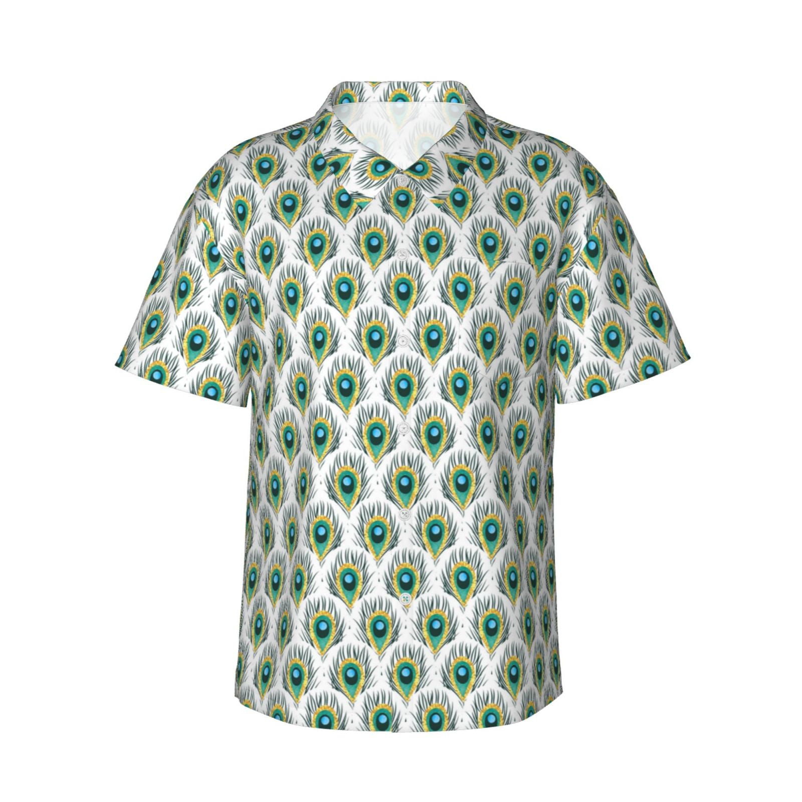 Balery Peacock Feathers1 Print Men's Hawaiian Shirts Short Sleeve Beach ...