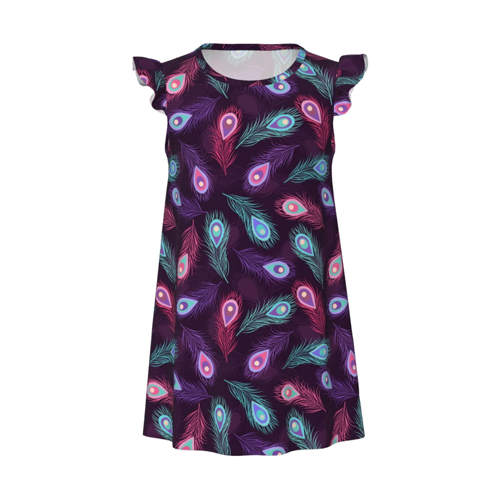 Balery Peacock Feathers3 Princess Nightgown for Girls Flutter Sleeve Cotton Pajamas Dress,Soft ...