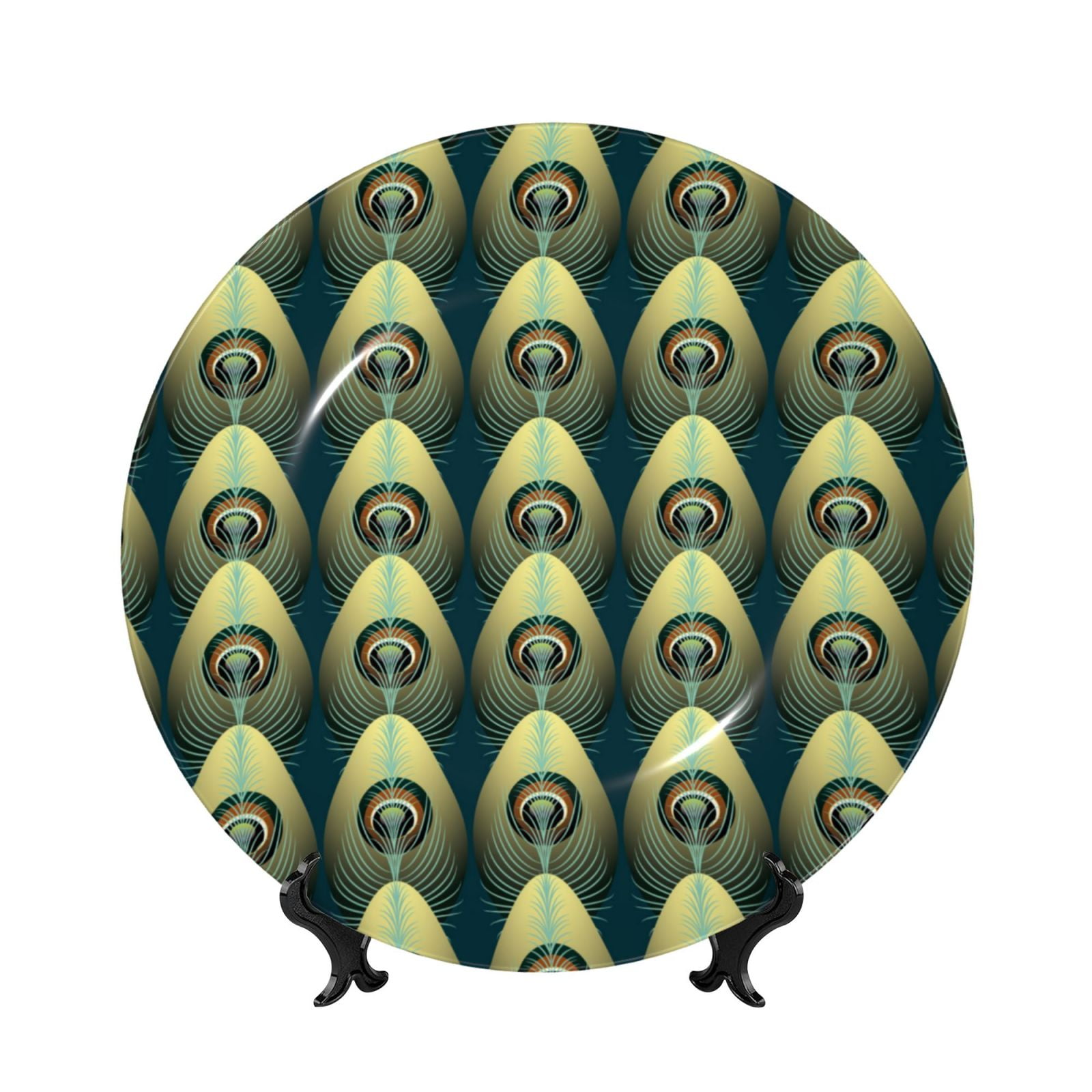 Balery Peacock Gold Feather Print Bone China Decorative Plate Ceramic ...