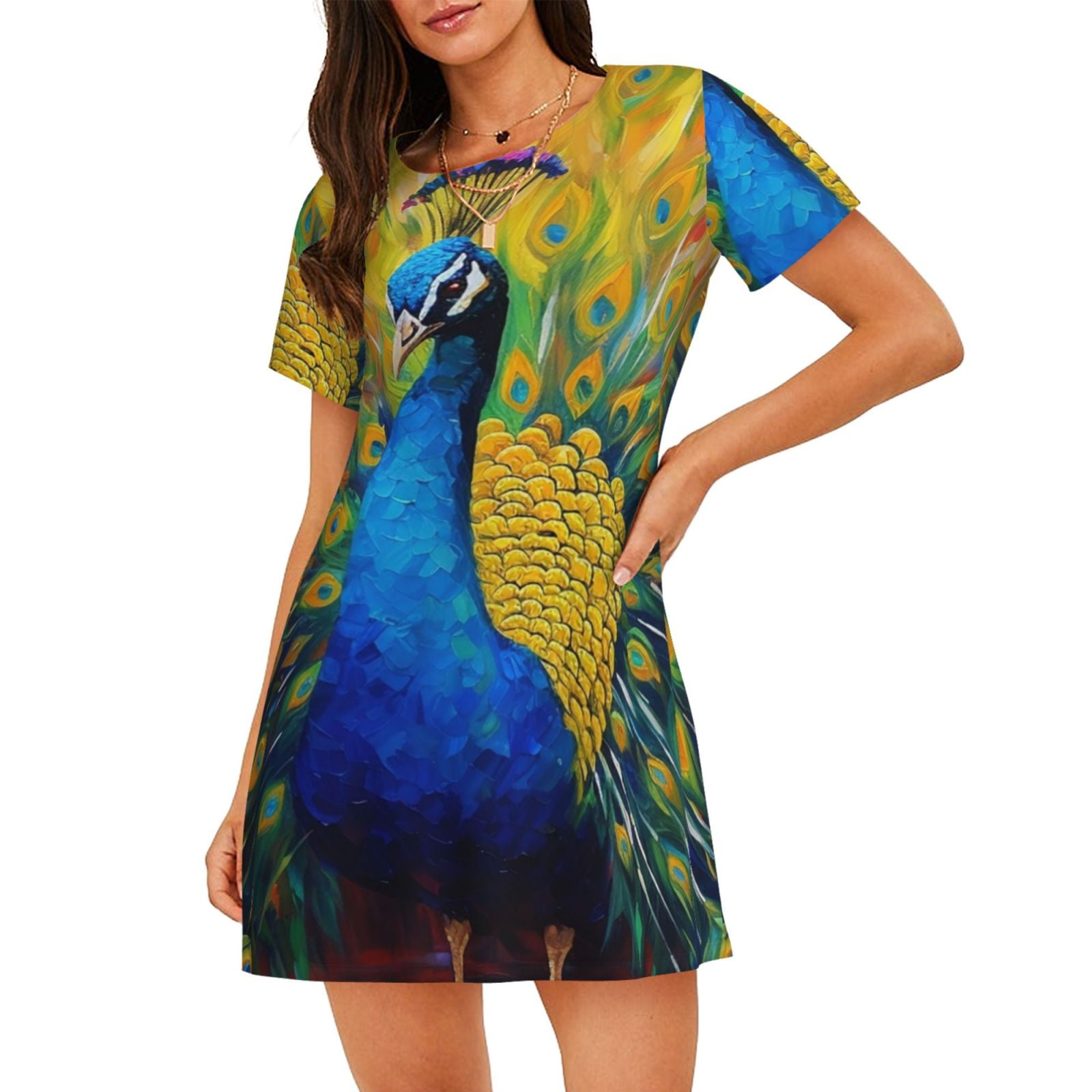 Balery Peacocks Pattern Womens Short Sleeve Sleepshirt Scoopneck Cute Nightdress Comfy Nightgown ...