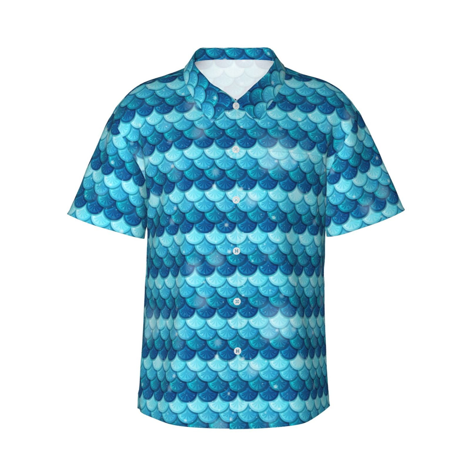 Balery Pearlescent Scales Print Men's Hawaiian Shirts Short Sleeve ...