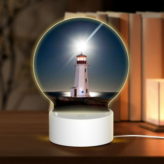 Balery Peggy's Cove Lighthouse Pattern Acrylic Night Light Gift with 3 ...