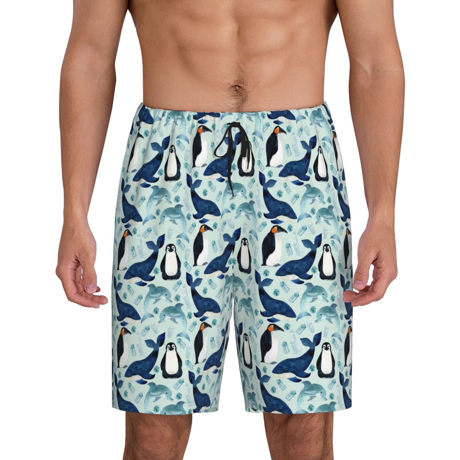 Balery Penguins Dolphins Whales Men's Cotton Knit Pajama Shorts ...