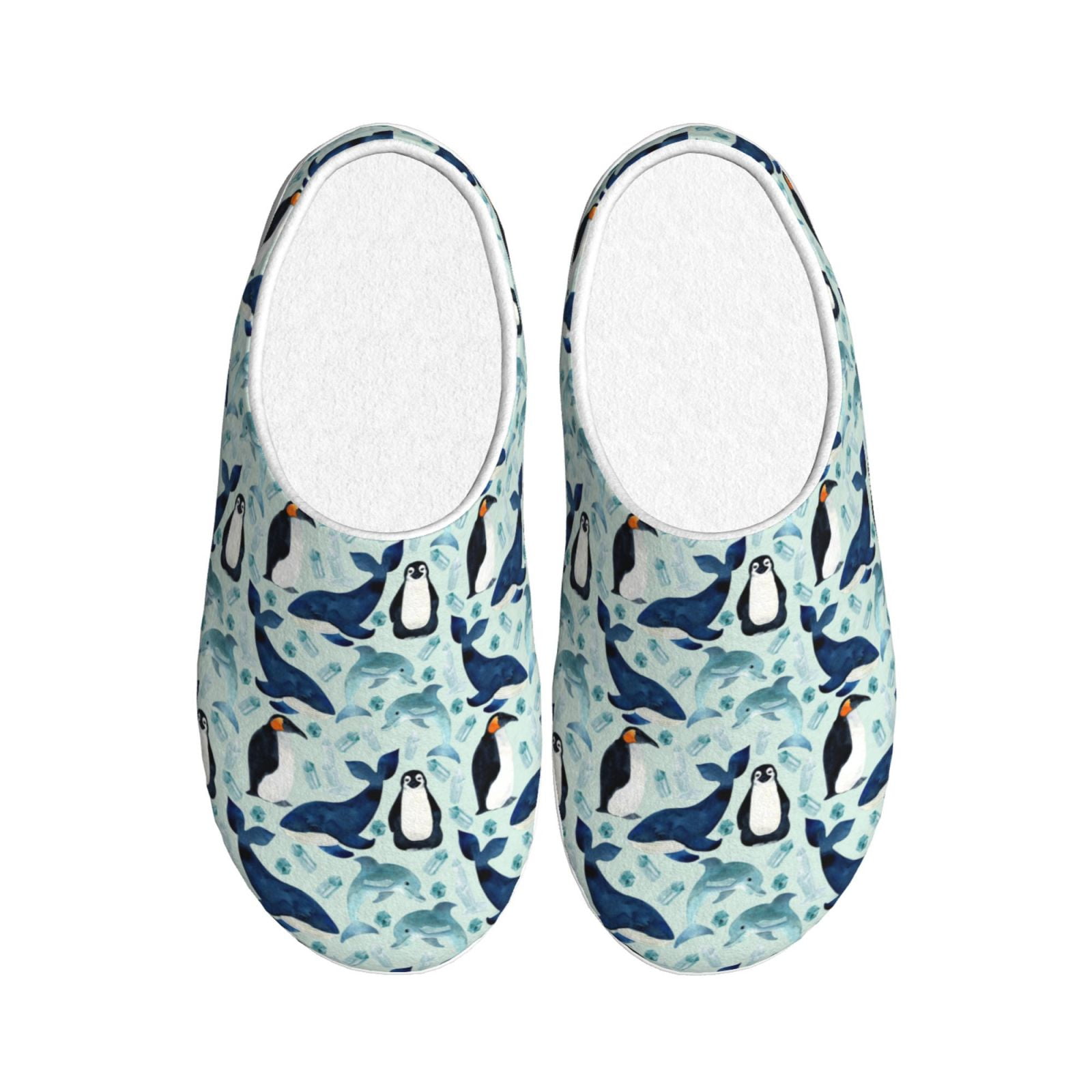 Balery Penguins Dolphins Whales Pattern Women's Fuzzy Memory Foam ...
