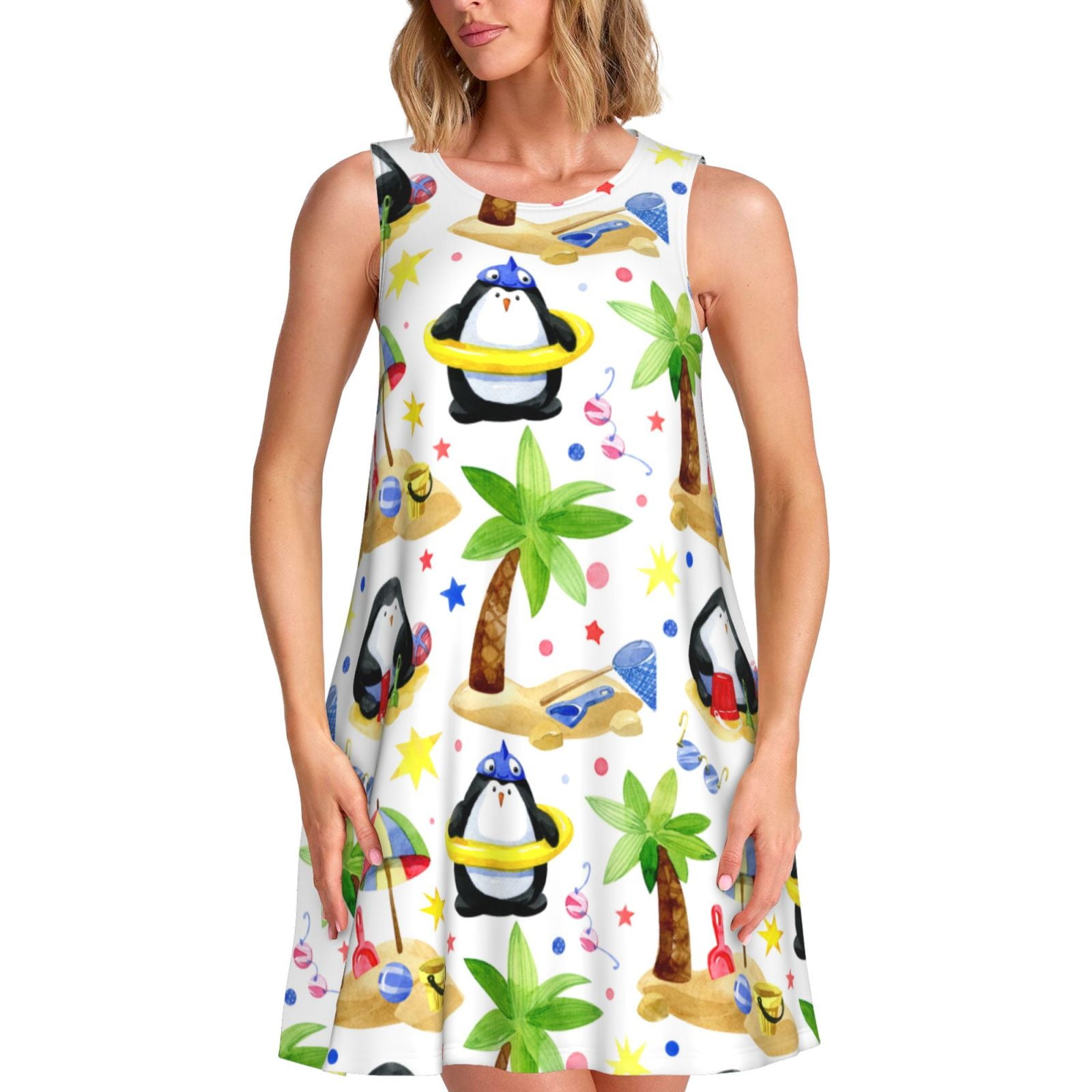 Balery Penguins On The Beach Pattern Women’s Summer Dresses – Loose ...