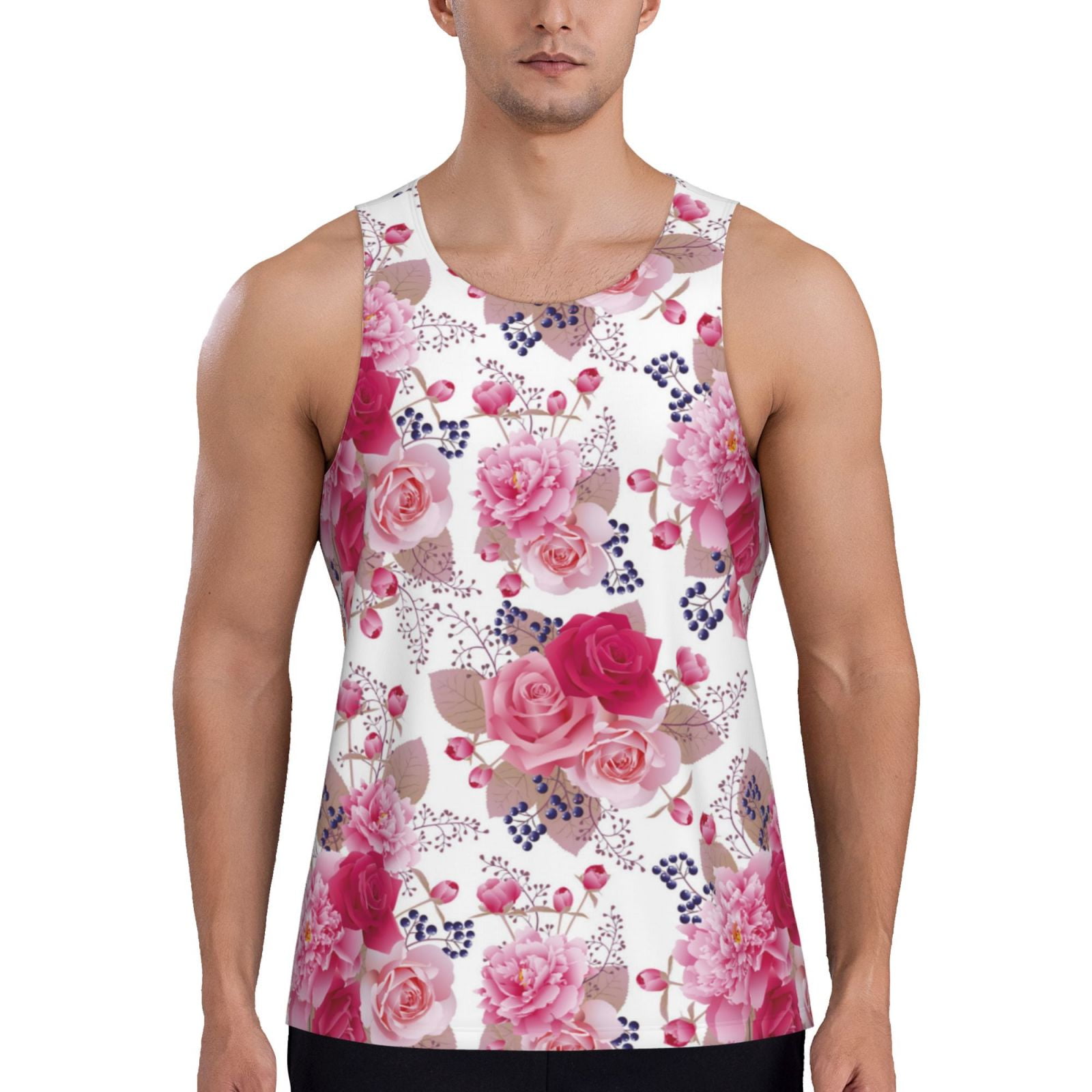 Balery Peonies And Roses Pattern Men's Workout Tank Top Gym Muscle Tee ...