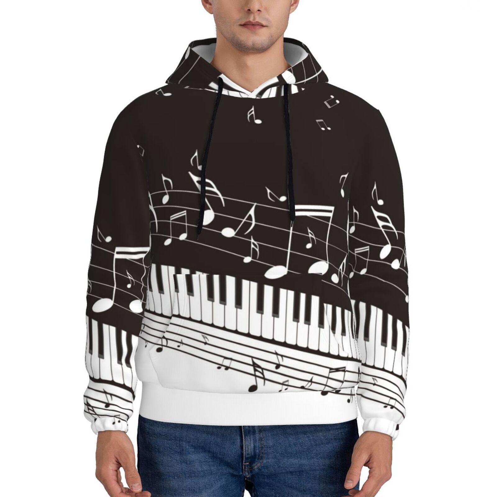 Balery Piano Keys With Musical Notes Pattern Mens Hoodie Kangaroo ...