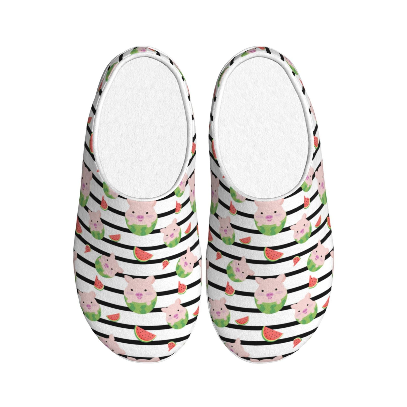 Balery Pig And Watermelon Pattern Women's Fuzzy Memory Foam Slippers ...