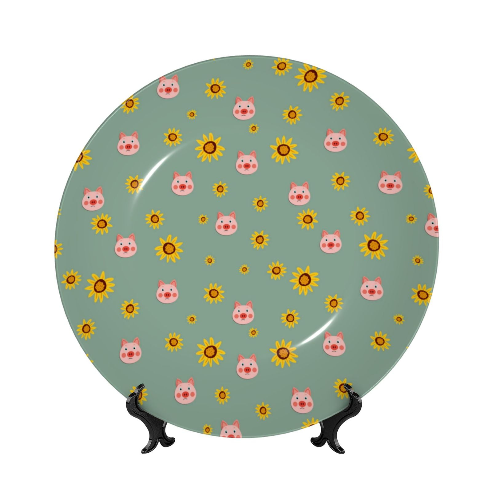 Balery Pig Face With Sunflower Print Bone China Decorative Plate ...