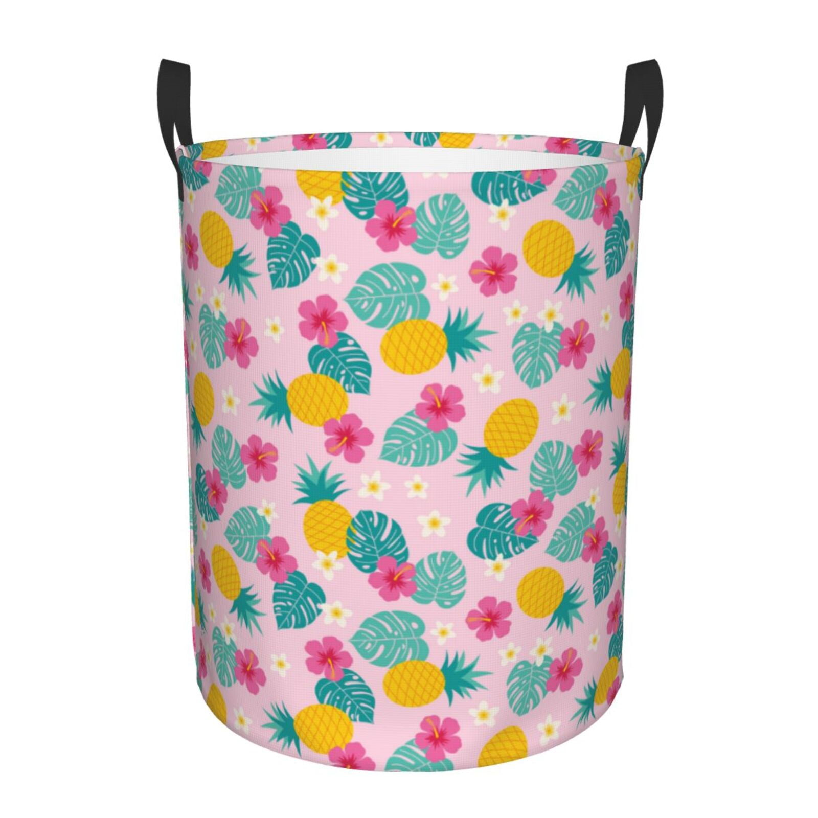 Balery Pineapple And Leaves Round Laundry Basket with Handles ...