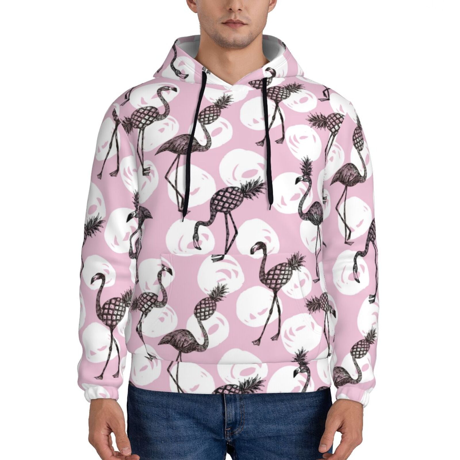 Balery Pineapple Flamingo Pattern Mens Hoodie Kangaroo Pocket Hoodie ...