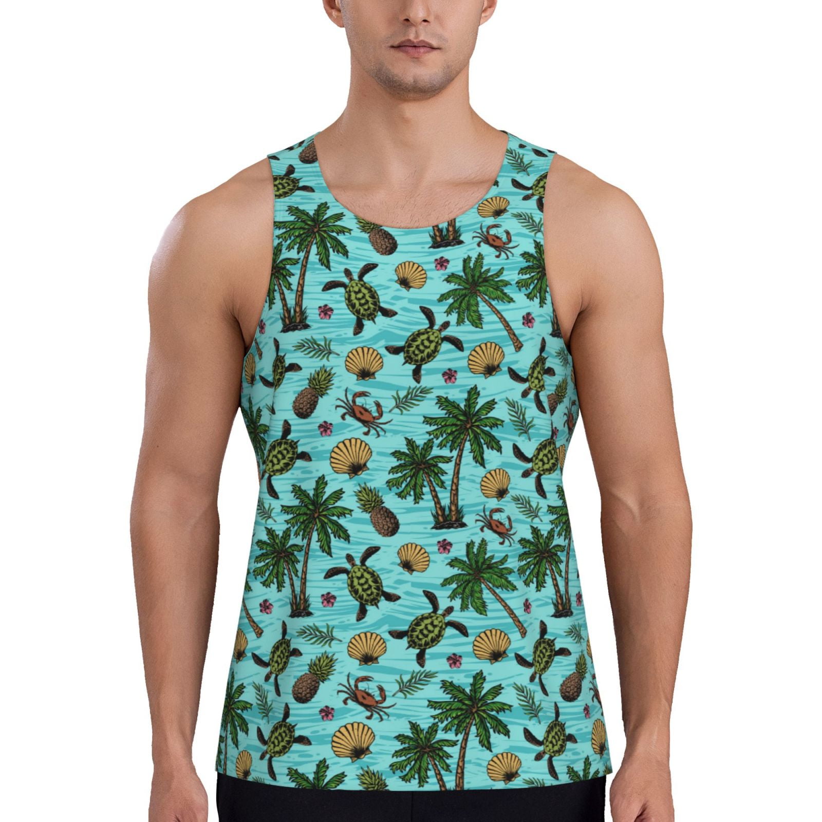 Balery Pineapple Sea Turtle Pattern Men's Workout Tank Top Gym Muscle ...