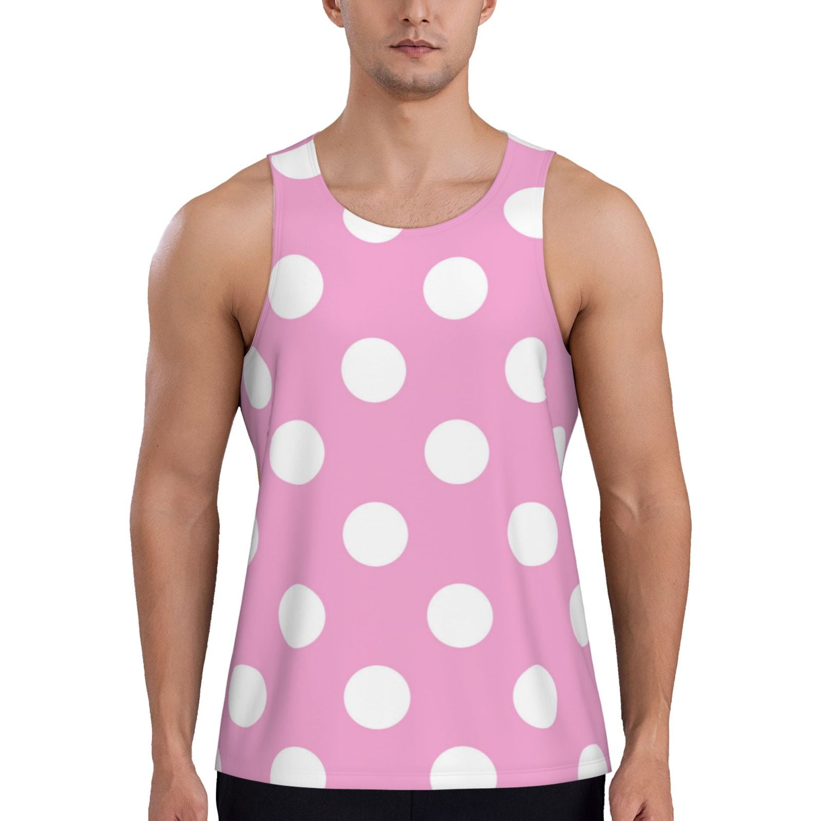 Balery Pink And White Polka Dot Pattern Men's Workout Tank Top Gym ...