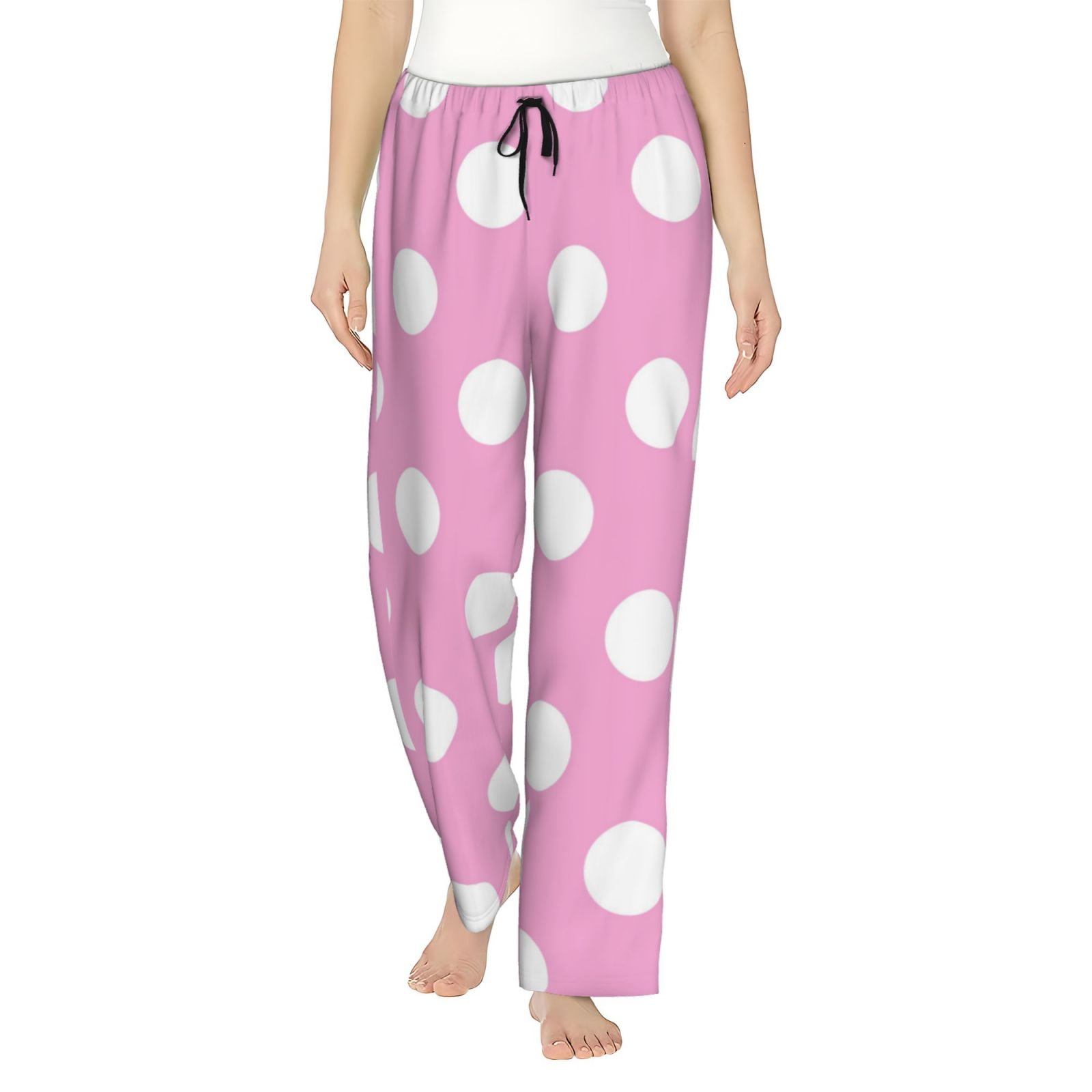 Balery Pink And White Polka Dot print Women's Pajama Pants,Ultra ...